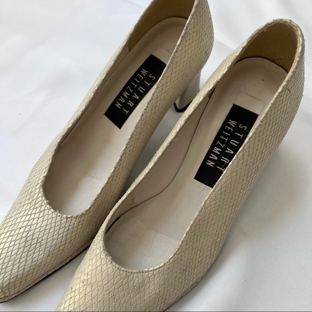 Rare Vintage Stuart Weitzman Metallic Ivory Square To… - Gem